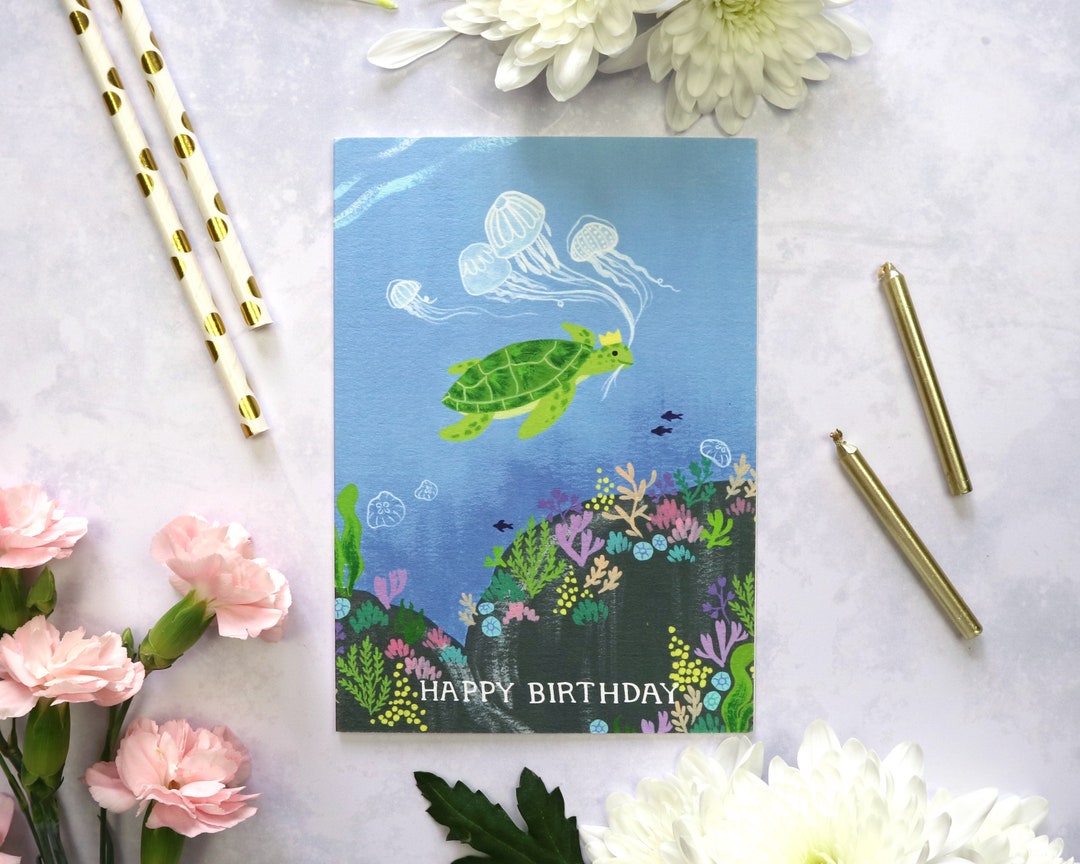 Sea Turtle Card Happy Birthday Greeting Card - Etsy