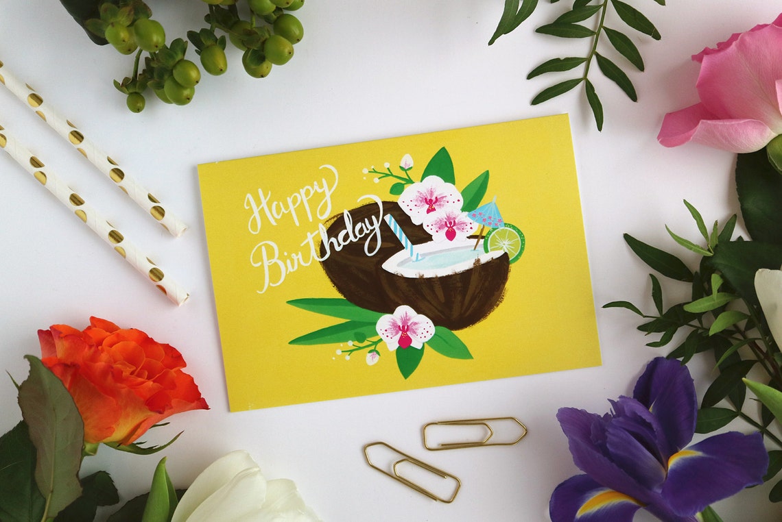 Coconut Card Happy Birthday Greeting Card | Etsy UK