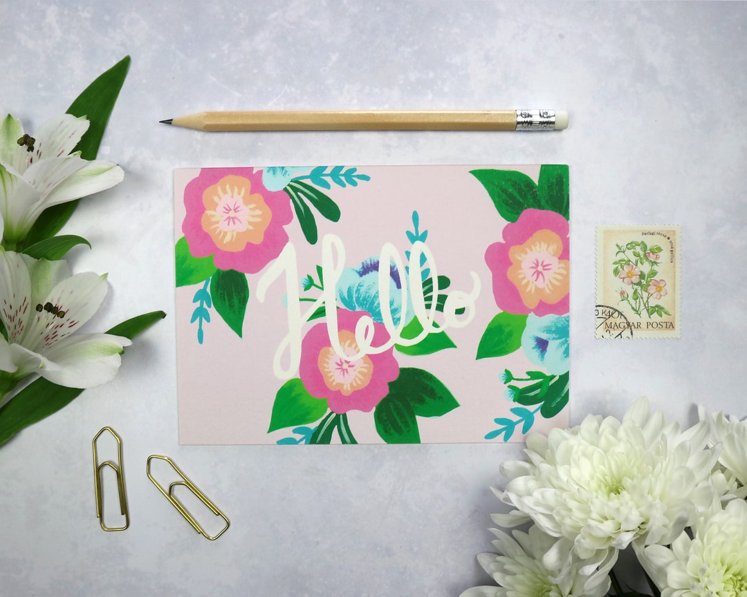 Hello Floral Card Hello Card Greeting Card - Etsy