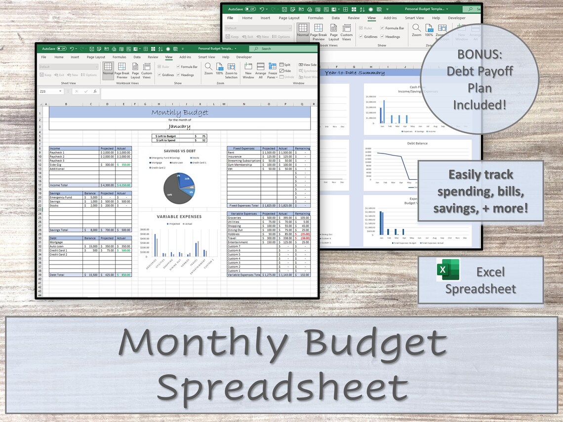 Excel Monthly Budget Planner Template Digital Financial Spreadsheet ...