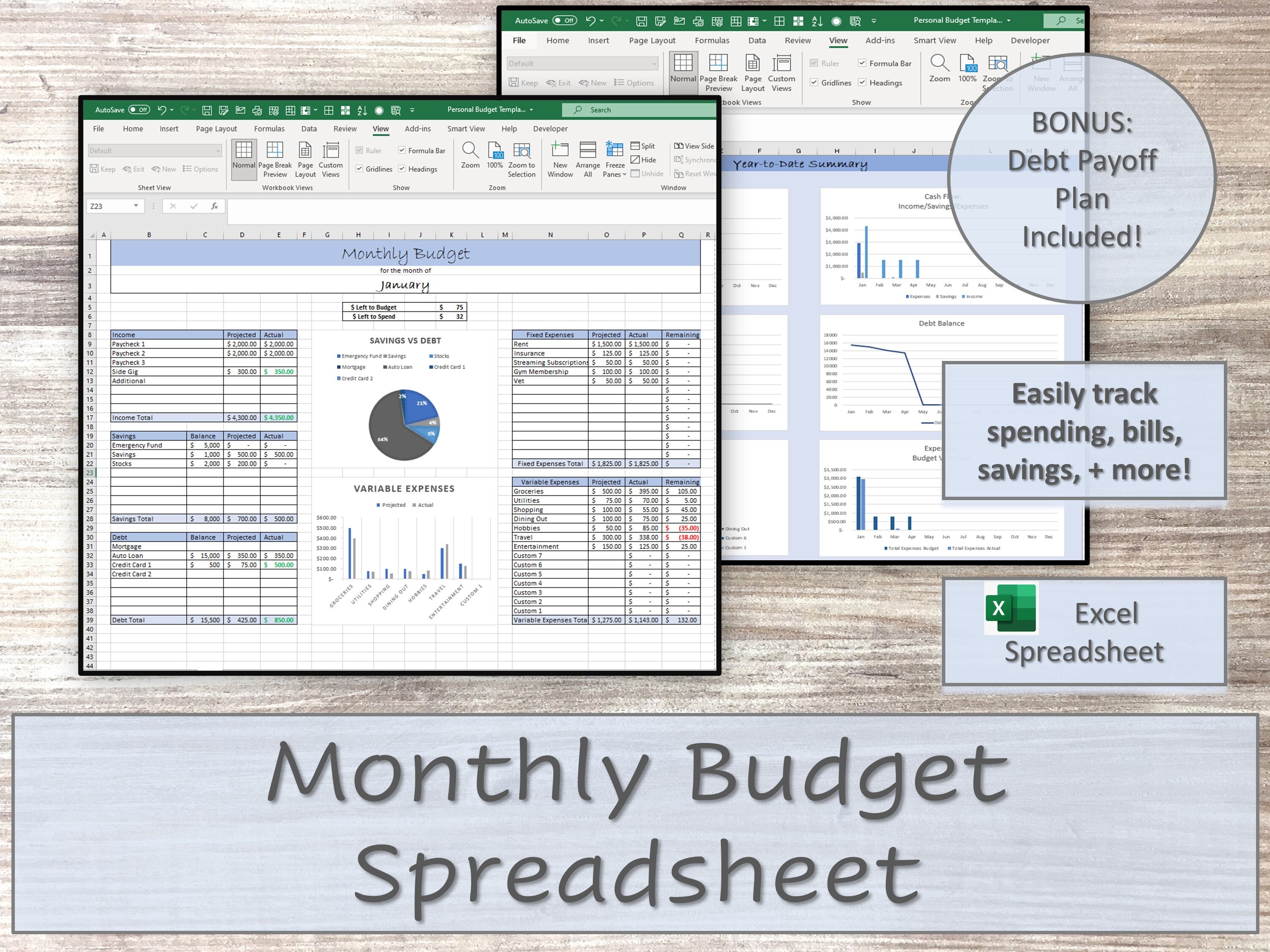 Excel Monthly Budget Planner Template | Digital Financial Spreadsheet ...