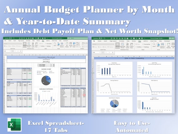 Excel Monthly Budget Planner Template Digital Financial - Etsy