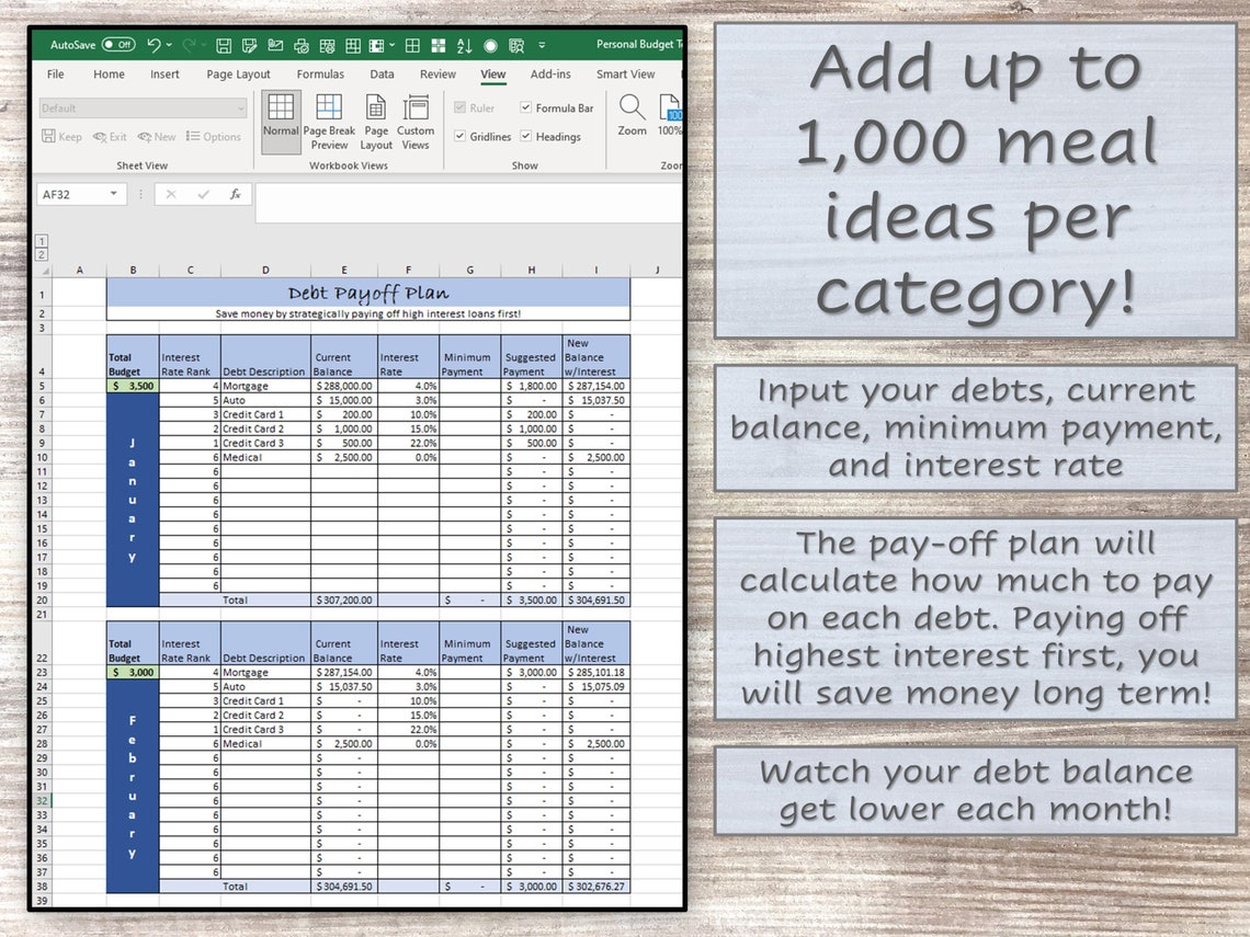 Excel Monthly Budget Planner Template Digital Financial Spreadsheet ...