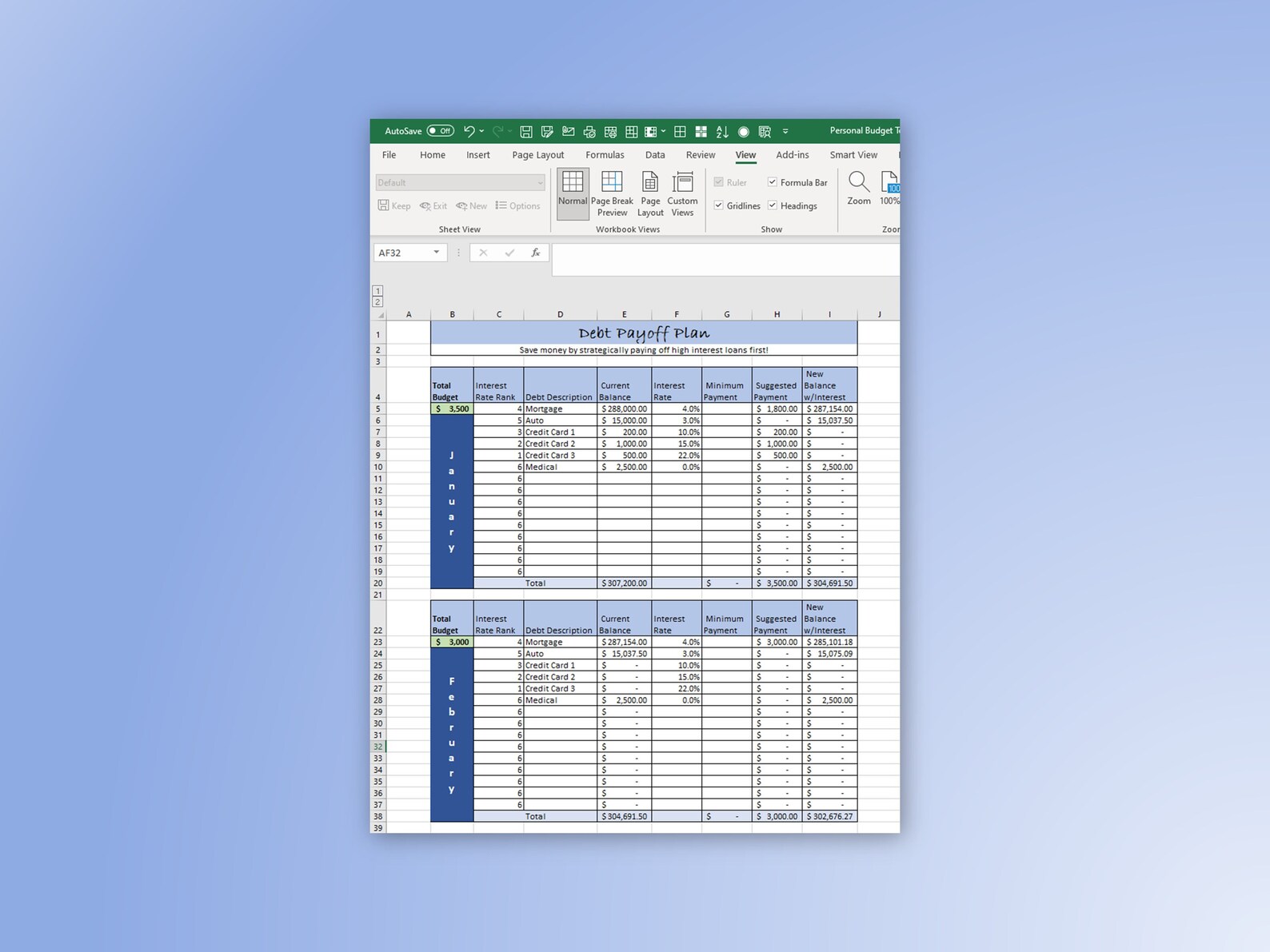 Excel Monthly Budget Planner Template Digital Financial - Etsy