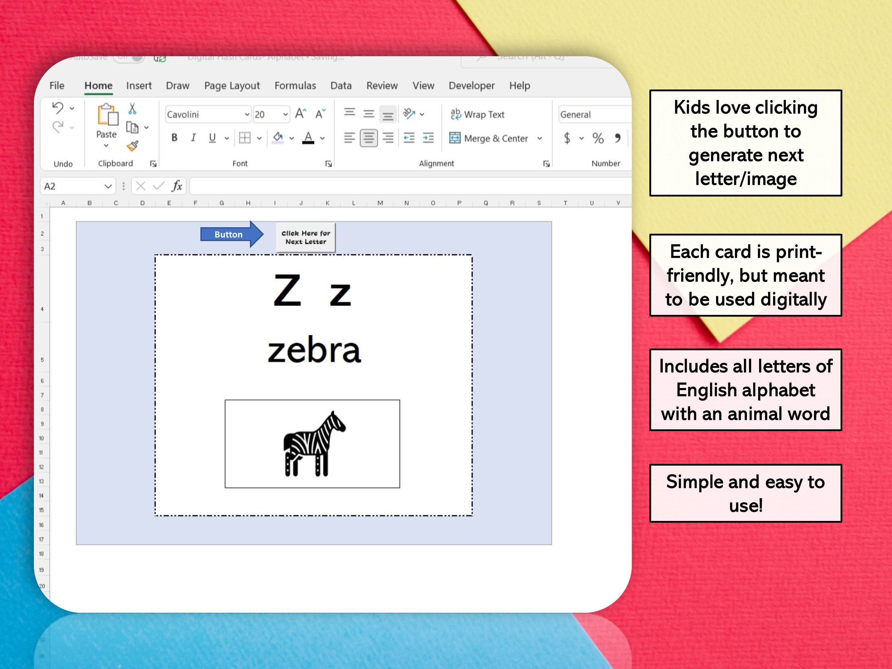 Digital Flash Cards Generator Learn the Alphabet Animals A-Z Print ...