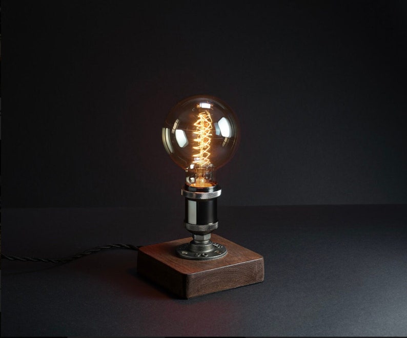 Edison Bulb Desk Lamp Wooden Base Lamp Restoration Hardware Etsy