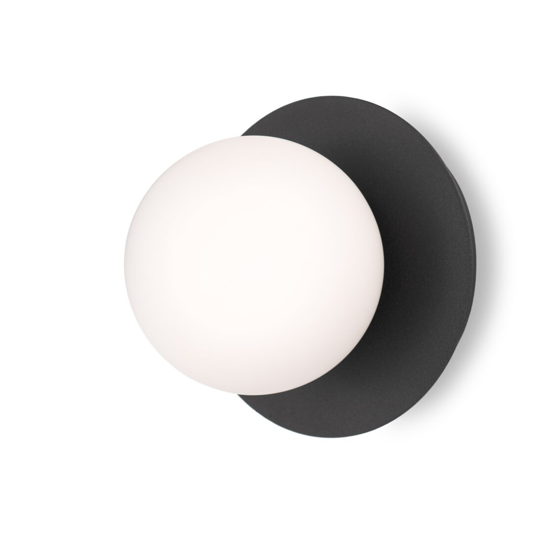 Black Matte Globe Wall Sconce Modern Glass Wall Lamp Mid Century Vanity Bathroom Lighting
