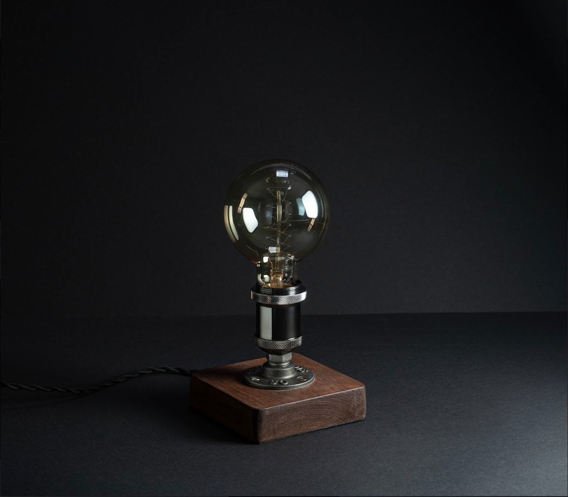 Edison Bulb Desk Lamp/ Wooden Base Lamp/ Restoration Hardware/ - Etsy