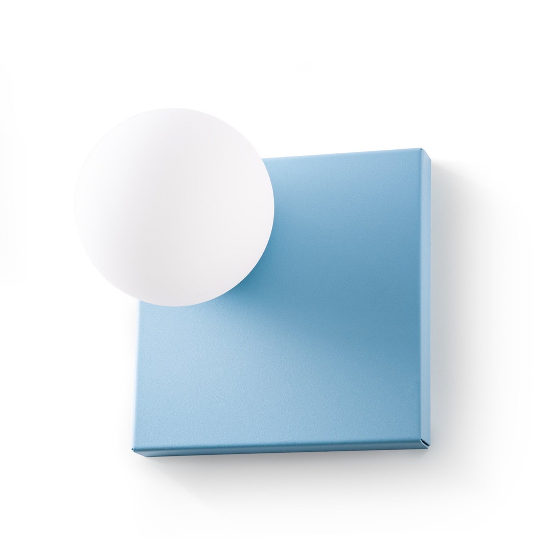 Geometric Blue Wall Sconce With Milk Glass Shade for Housewarming Gift ...