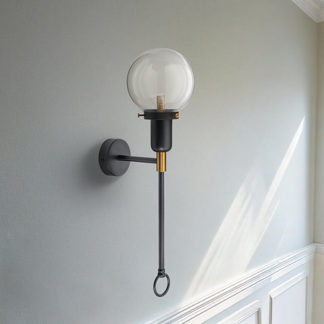 Castle Loft Wall Sconce Light With Glass Luminaires, Black Bedside Lamp ...