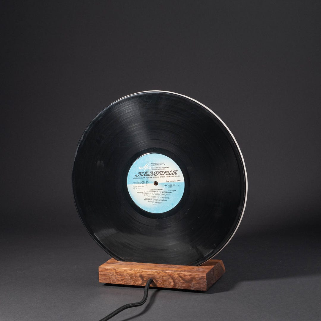 Vinyl Record LED Strip Desk Lamp Wooden Base, Unique Table Luminaire ...