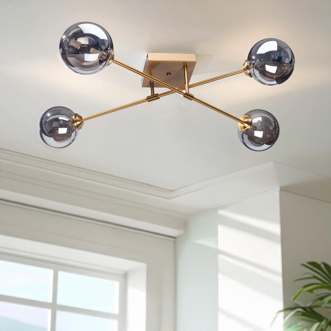 Hanging Lamp With 4 Bulbs, Gold Molecules Light Clear Lampshade ...