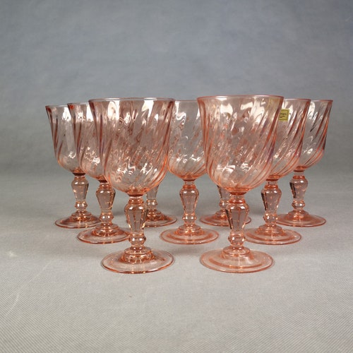 Vintage Pink Stem Wine Glasses Luminarc France Set of 5 - Etsy