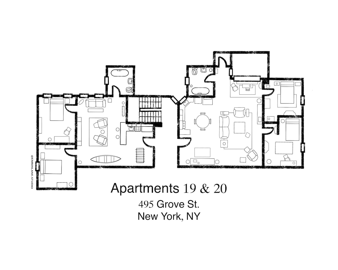 Friends Apartment Floor Plan Friends TV Show Blueprint - Etsy Australia