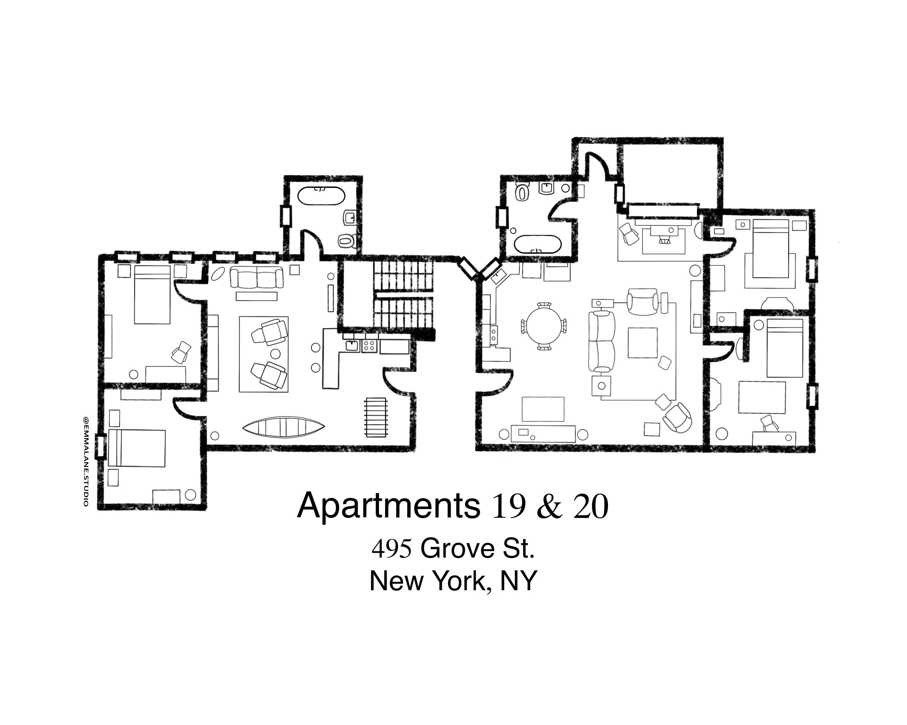 Friends Apartment Floor Plan Friends TV Show Blueprint - Etsy Australia
