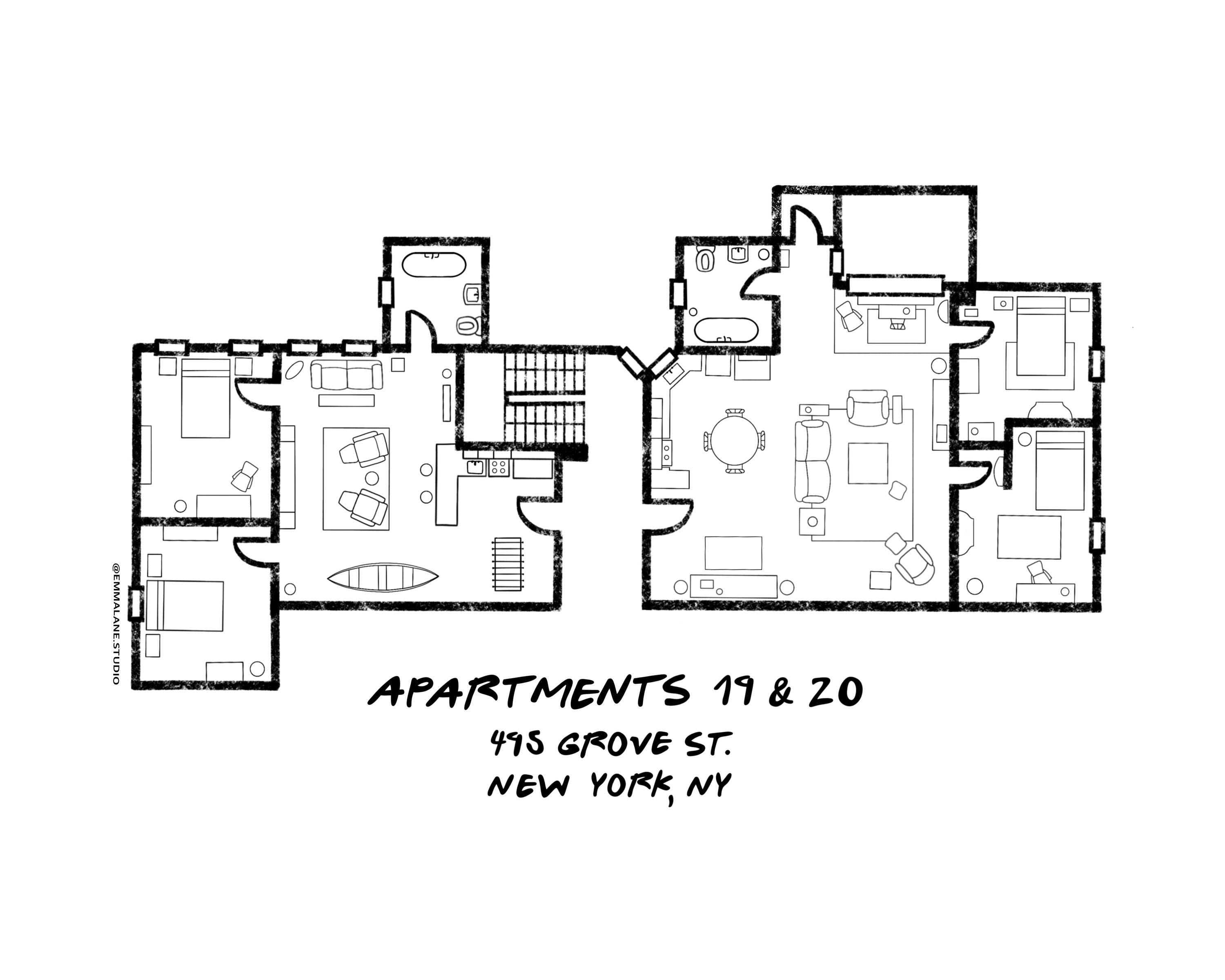Friends Apartment Floor Plan Friends TV Show Blueprint - Etsy Australia
