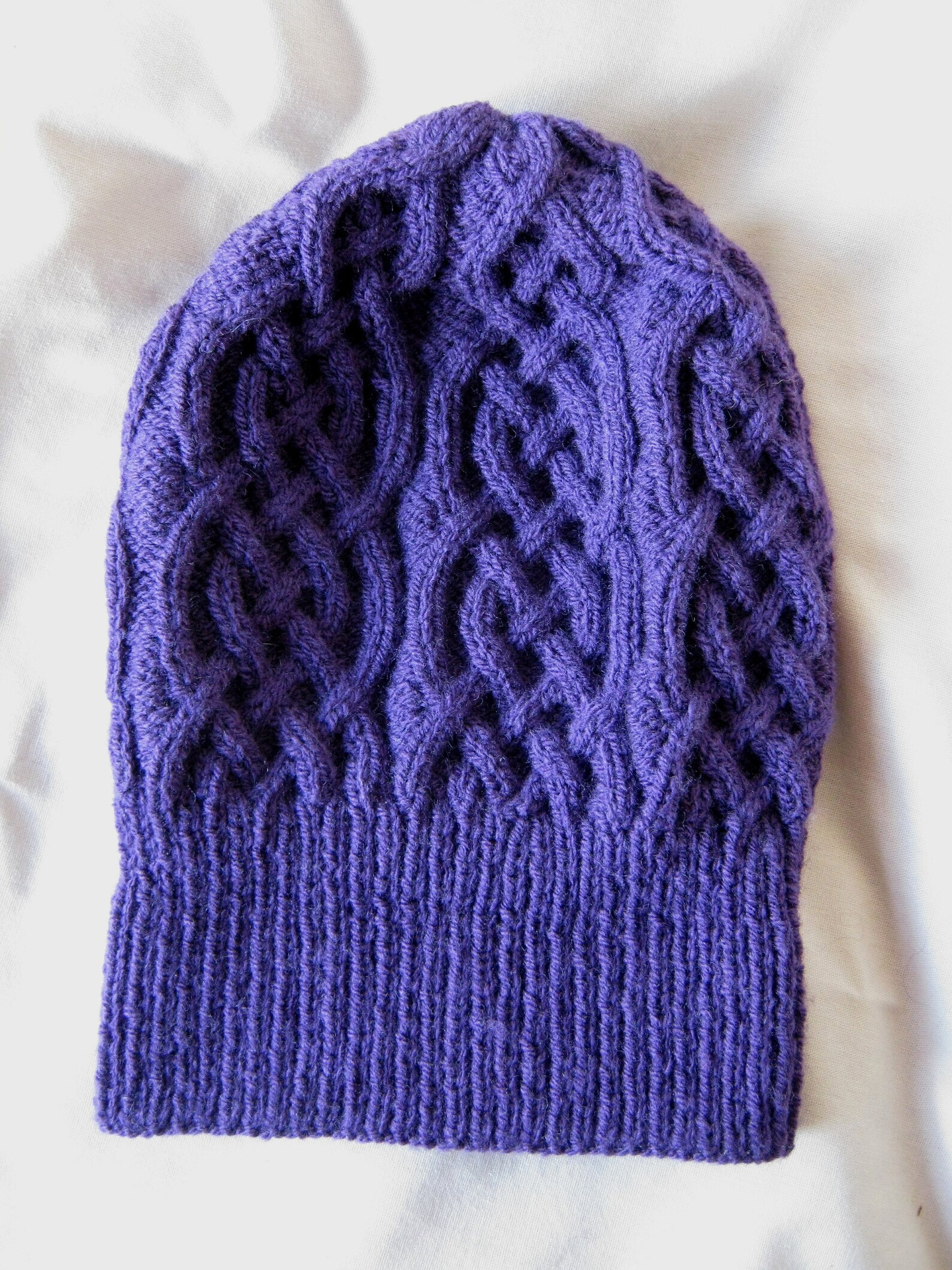 Hand knitted purple Celtic cable hat Saxon Braid pattern | Etsy