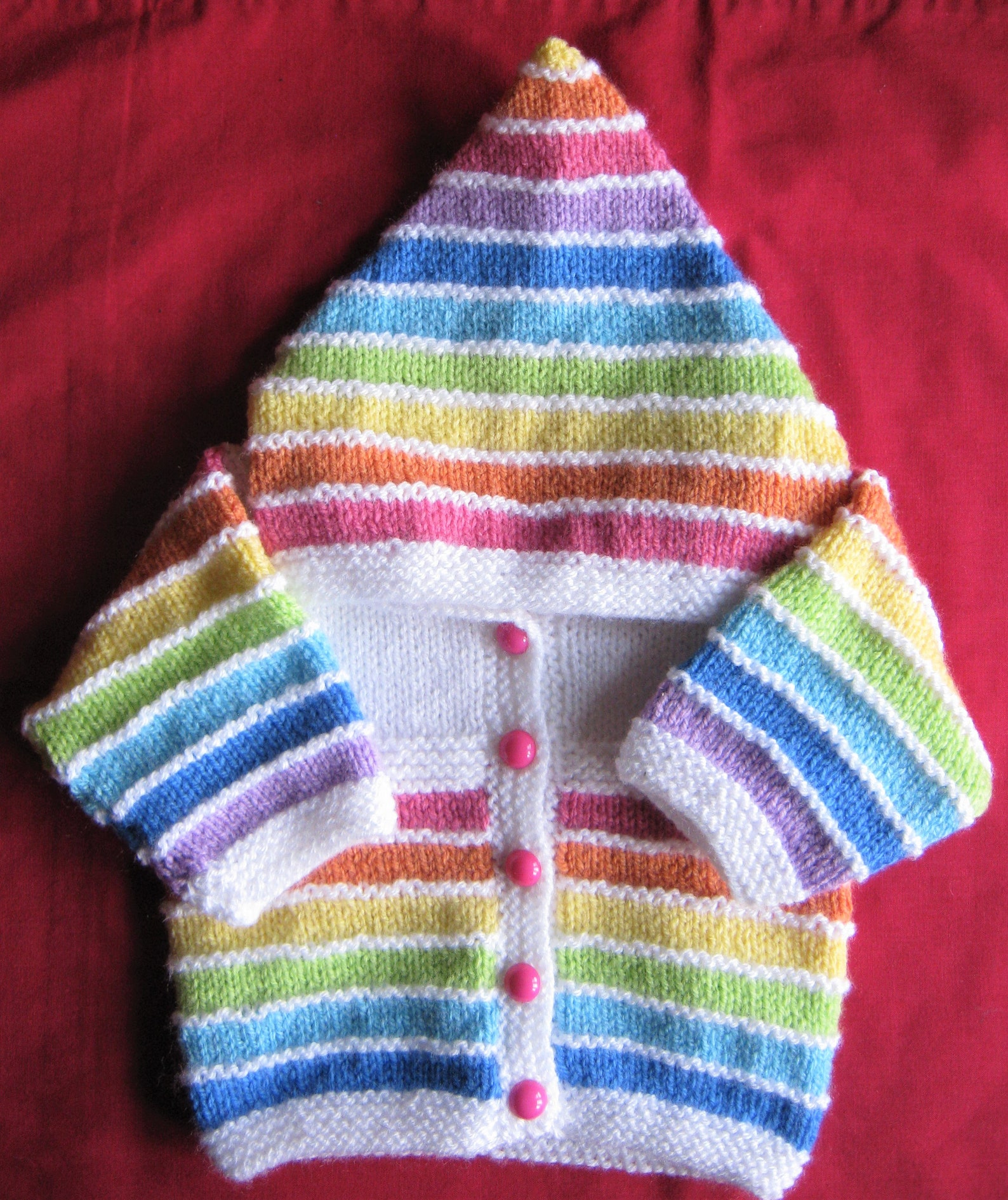 Hand Knitted White Pastel Rainbow Striped Hooded Jacket for - Etsy