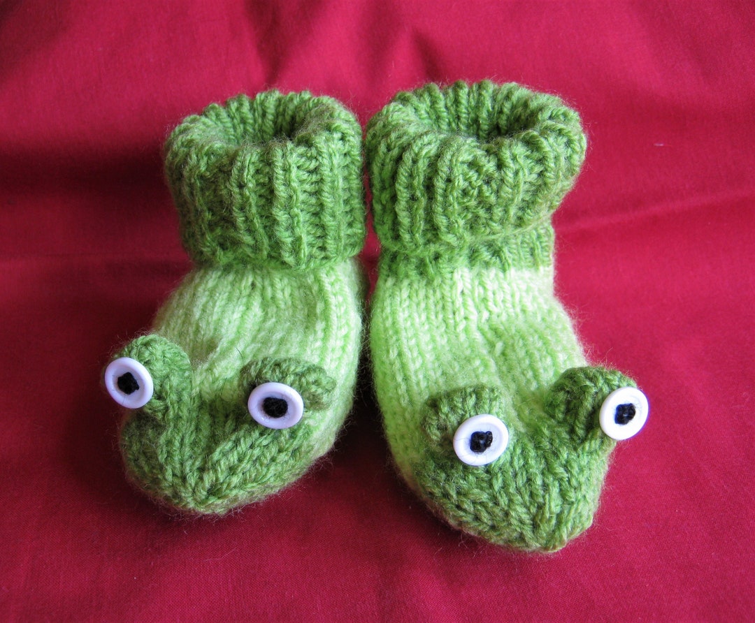 Hand Knitted Frog Baby Booties in Two Sizes 3 to 6 Months or 6 to 12 ...