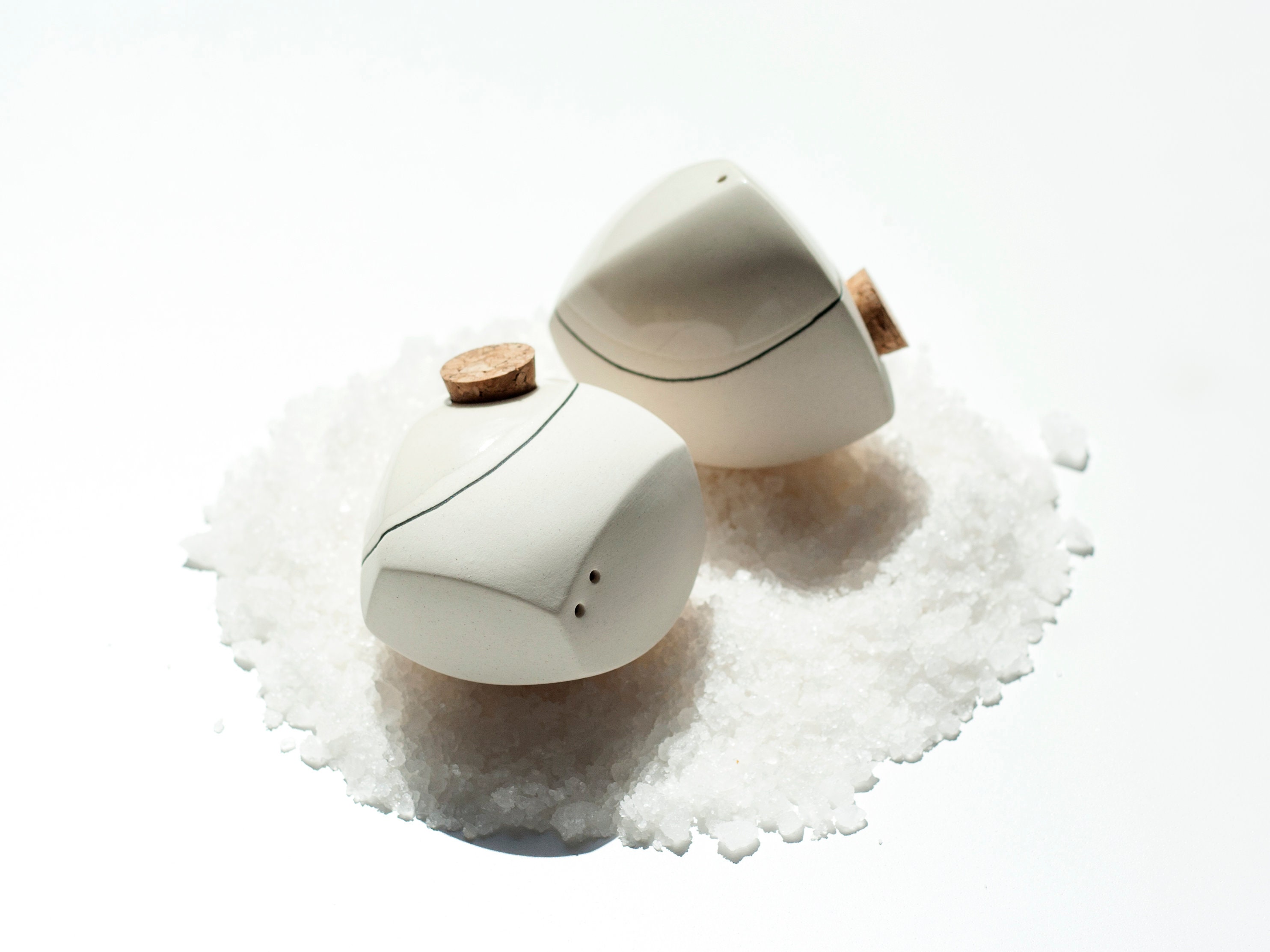 White Table Shakers, Swinging Salt & Pepper, Salt Container, Salt Pig ...