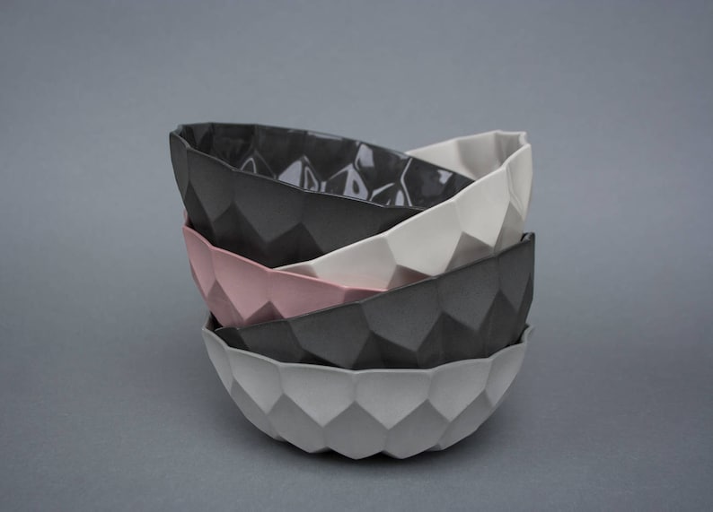 Origami Bowl, Porcelain Bowl, White Bowl, Gray Bowl, Pink Bowl ...