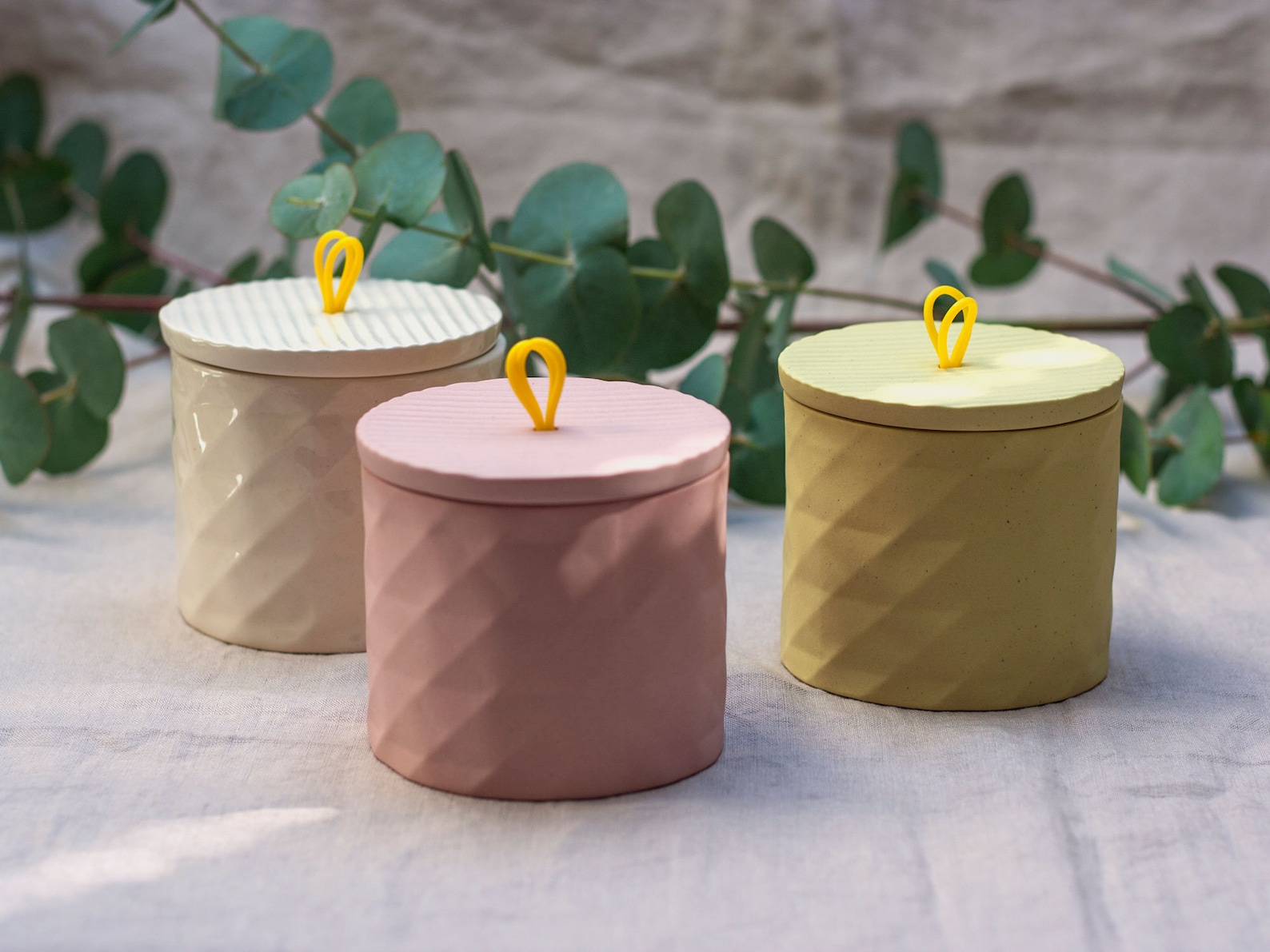 Geometric Home Decor, Salt Cellar, Porcelain Jar, Pot With Lid, Sugar ...