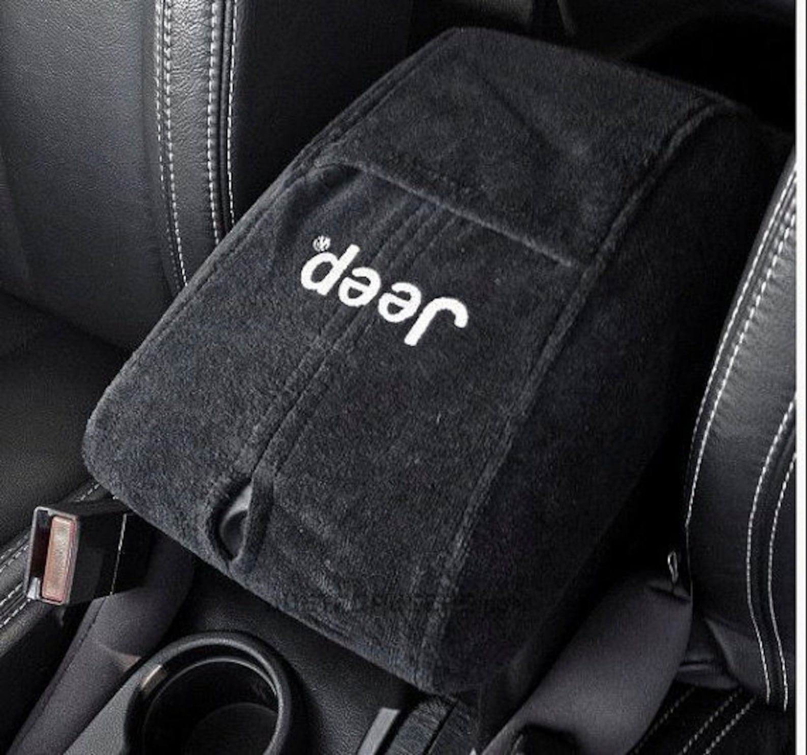 Seat Armour Console Cover With Jeep Logo - Black W/silver Lettering ...