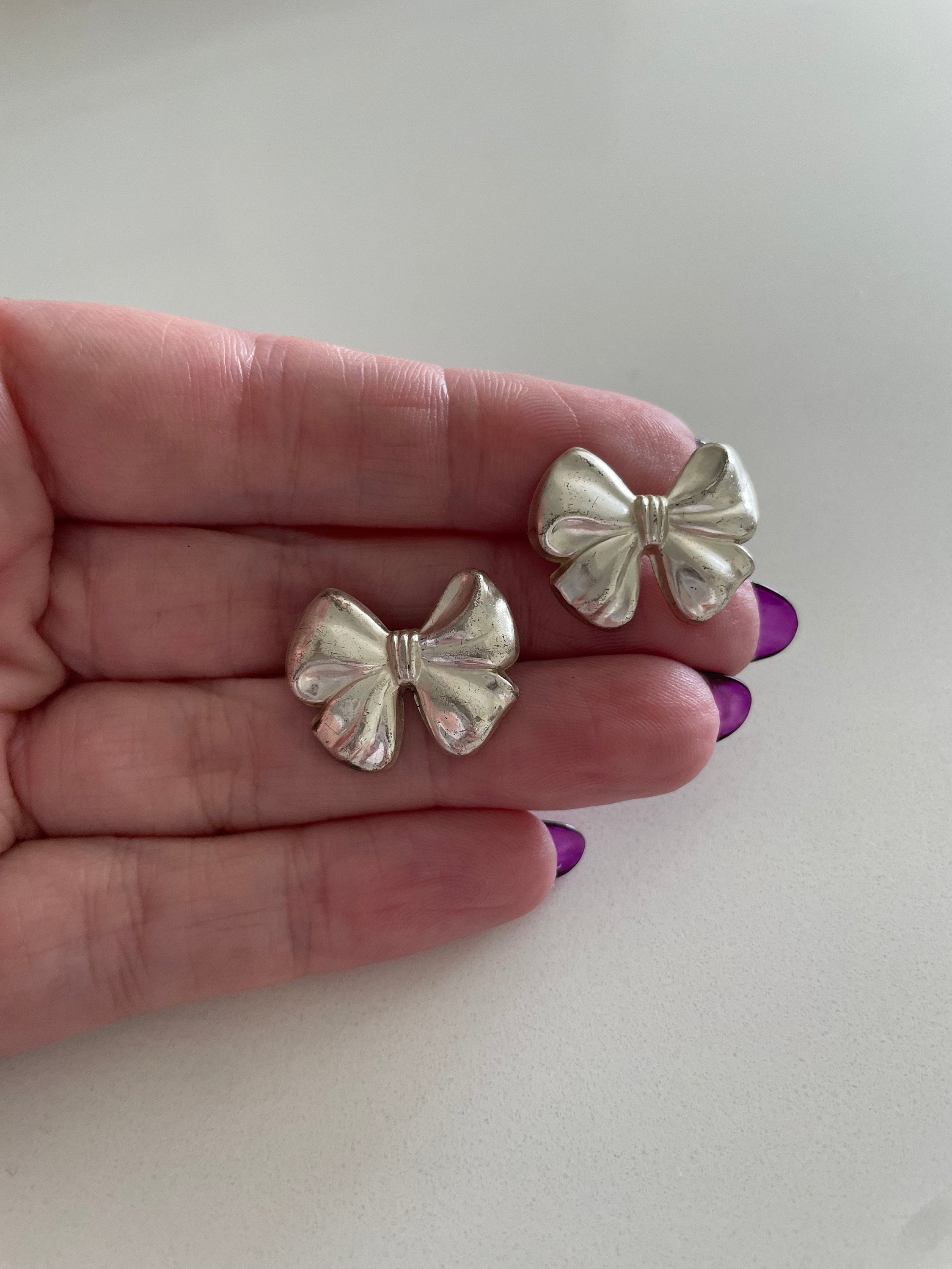 Vintage Sterling Silver Bow Stud Earrings - Etsy
