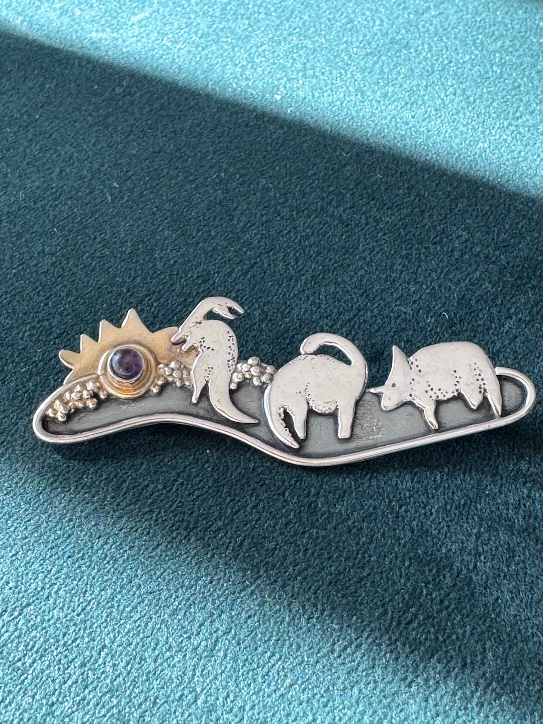 Vintage Sterling Silver T-rex Brontosaurus Triceratops Dinosaur Scene ...