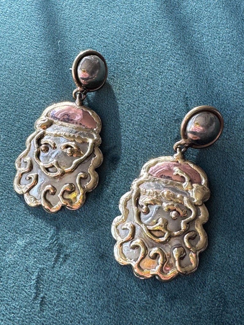 Conjunto de broche y aretes vintage mexicanos de Santa Claus en tres ...