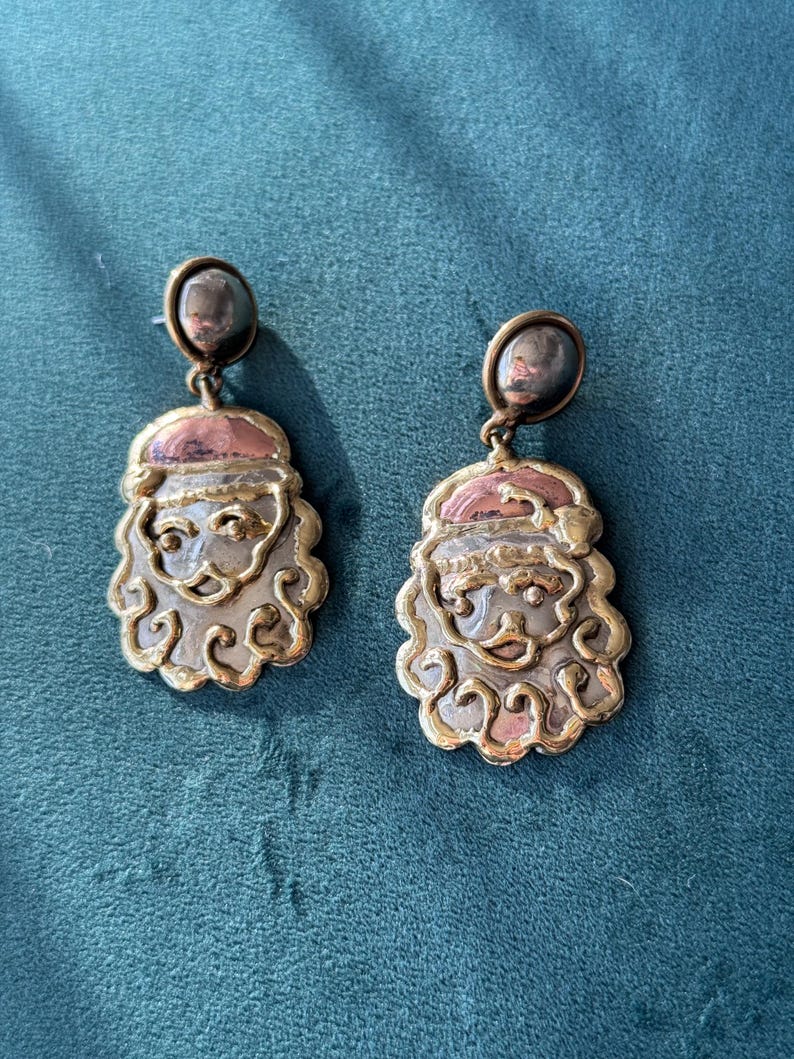 Conjunto de broche y aretes vintage mexicanos de Santa Claus en tres ...