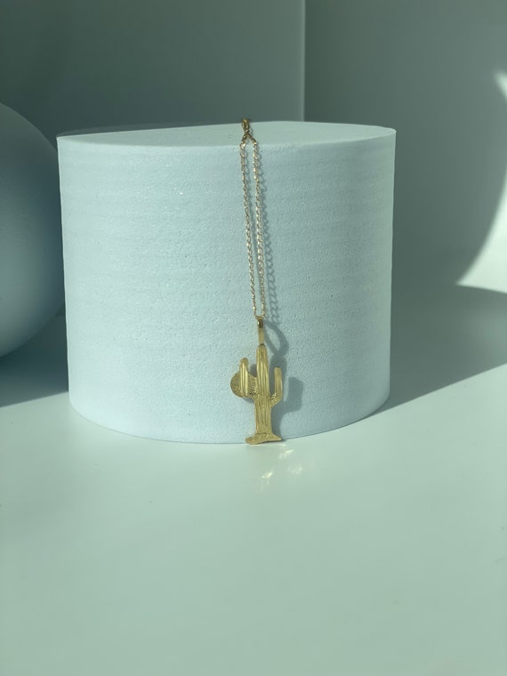 14k Solid Gold Saguaro Cactus Charm and Necklace - Gem