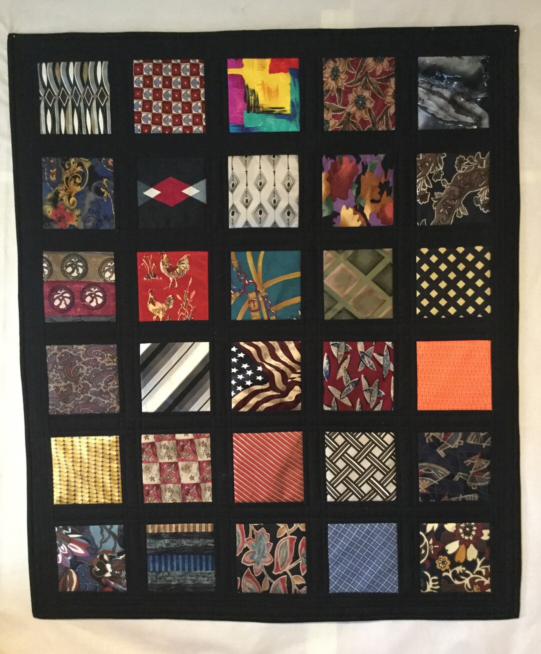 Silk Tie Black Cotton Grid Machine Quilted Wall Quilt Table Topper - Etsy