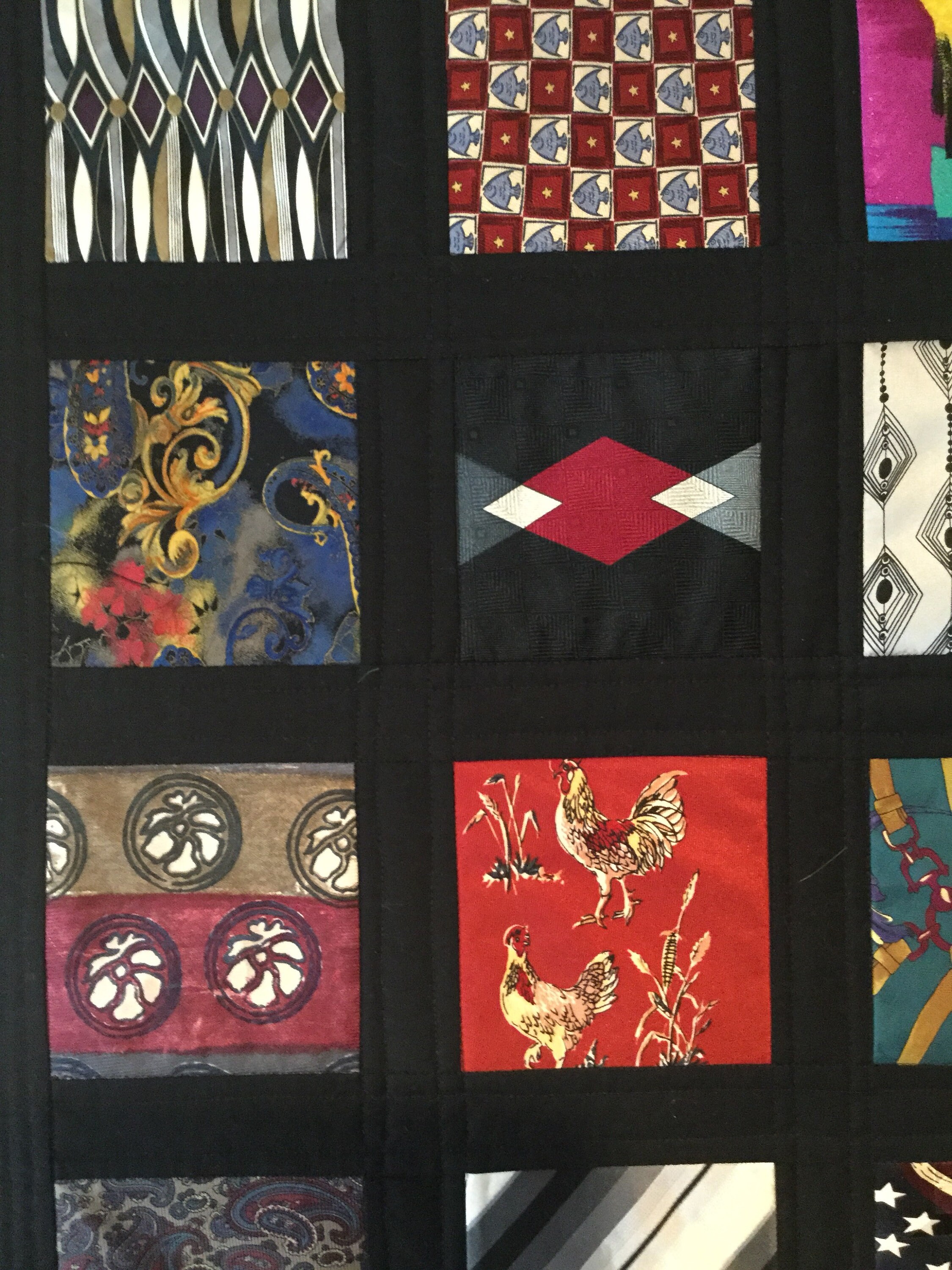 Silk Tie Black Cotton Grid Machine Quilted Wall Quilt Table Topper - Etsy