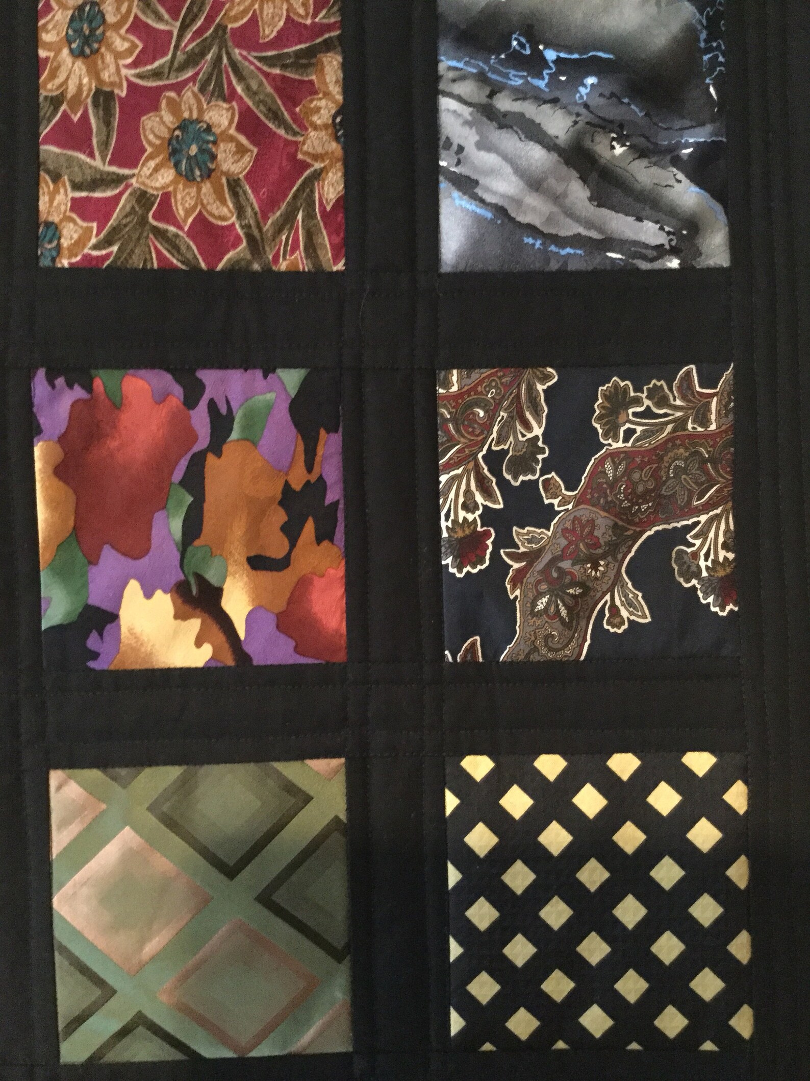 Silk Tie Black Cotton Grid Machine Quilted Wall Quilt Table Topper - Etsy