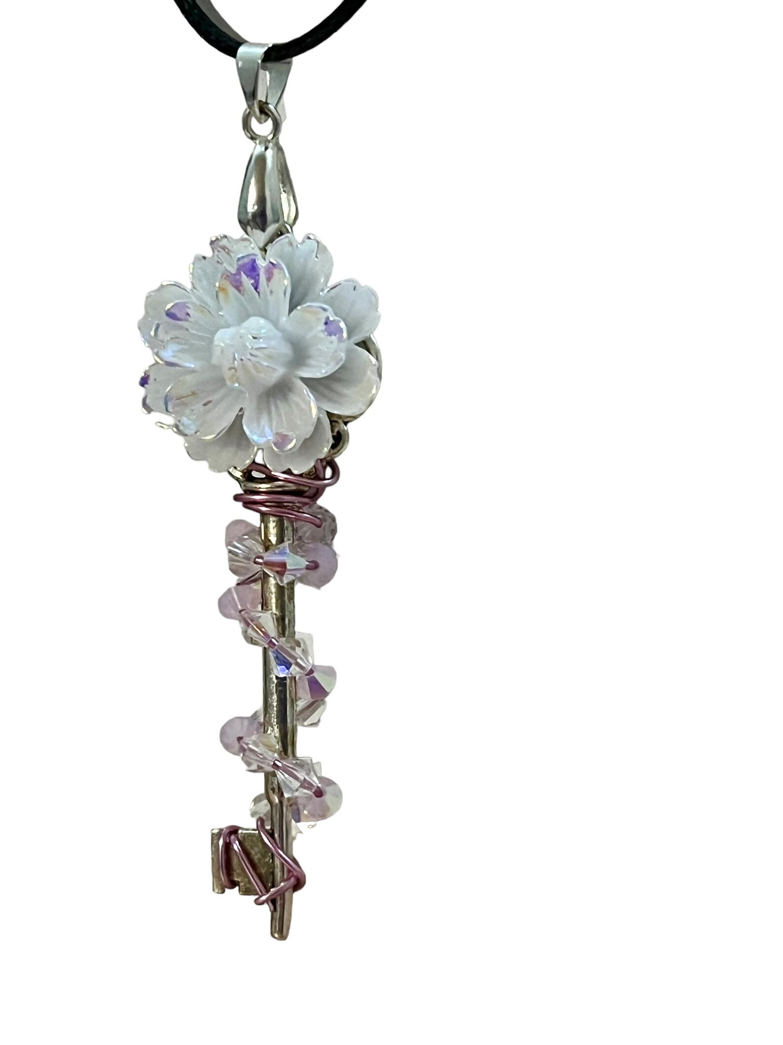 Wire Wrapped Flower and Crystal Key Necklace - Etsy