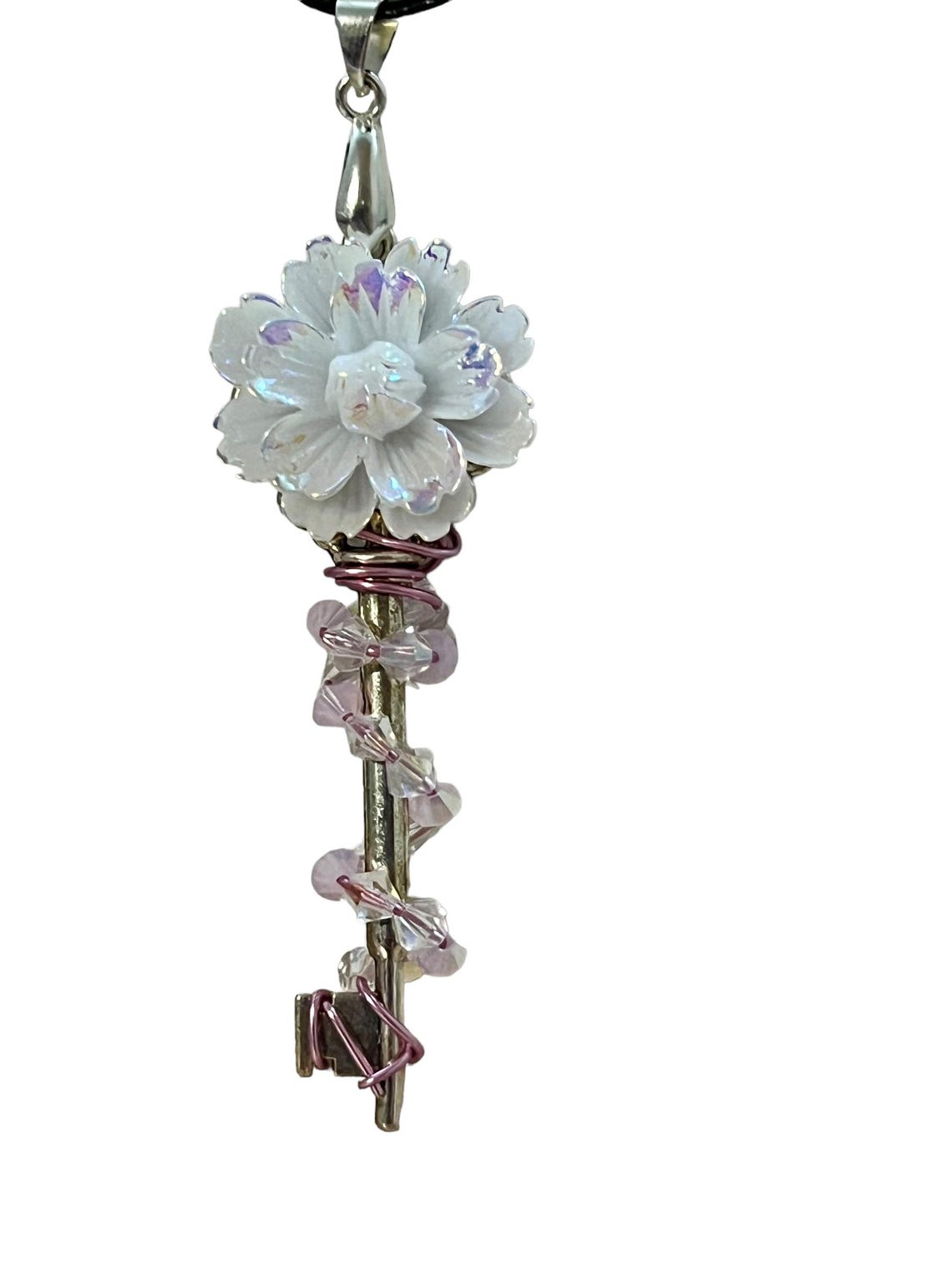 Wire Wrapped Flower and Crystal Key Necklace - Etsy