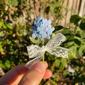 Light Blue Hydrangea Flower With Lace Ribbon and Pearl Crochet Brooch ...