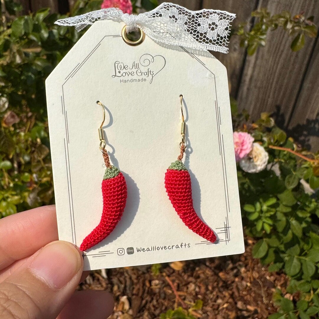 Red Chilli Pepper Amigurumi 3D Crochet Dangled Earrings/microcrochet ...