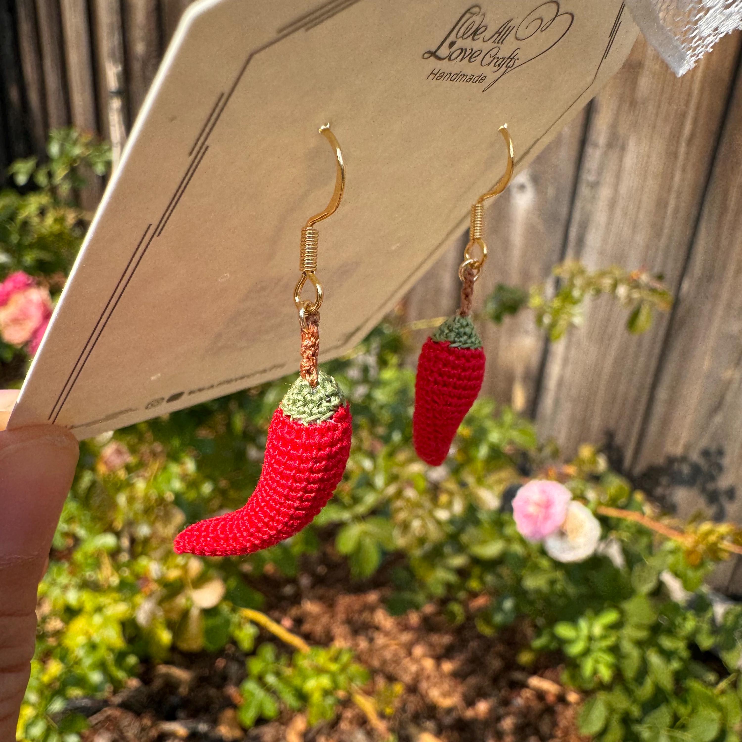 Red Chilli Pepper Amigurumi 3D Crochet Dangled Earrings/microcrochet ...