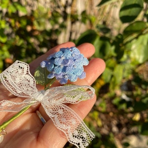 Light Blue Hydrangea Flower With Lace Ribbon and Pearl Crochet Brooch ...