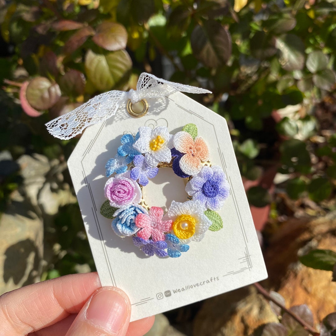 Colorful Spring Flower Wreath Crochet Brooch/micro Crochet/handmade ...