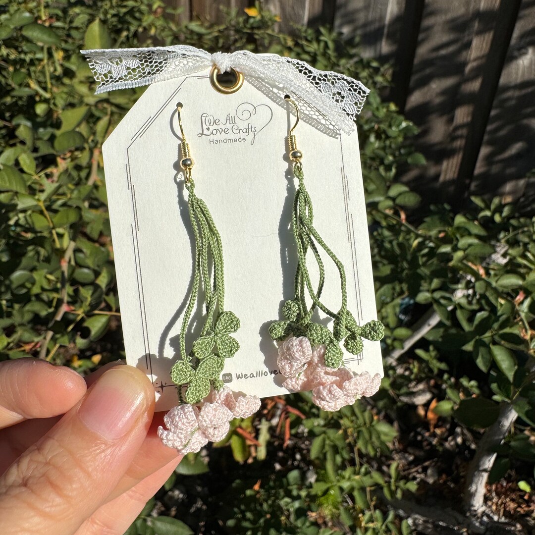 Light Pink Bell Shaped Morning Glory Flower Ring Crochet Dangle ...