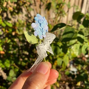 Light Blue Hydrangea Flower With Lace Ribbon and Pearl Crochet Brooch ...