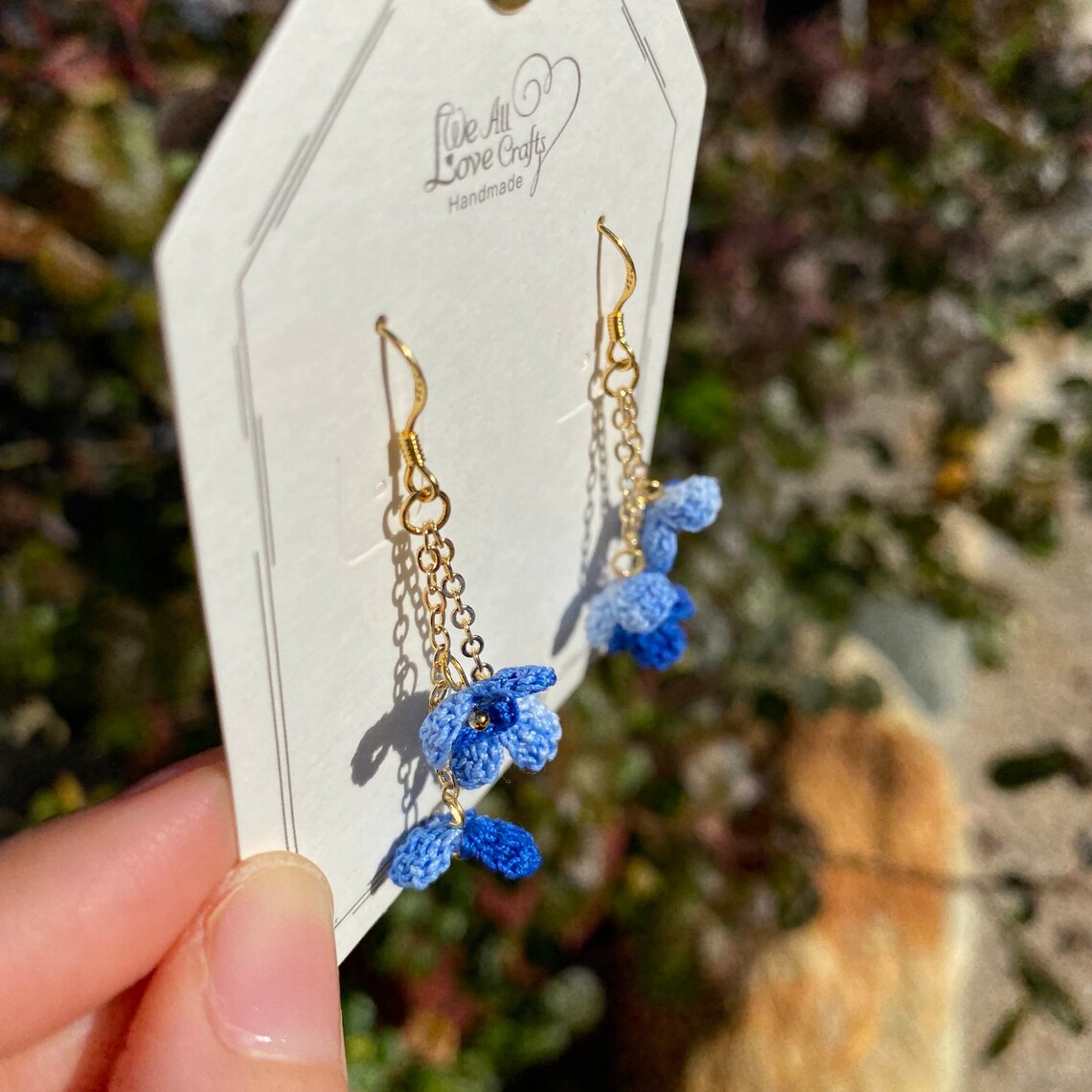Indigo Dark Blue Ombre Flower Cluster Crochet Dangle Earrings/micro ...