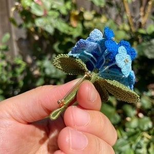 Blue Ombre Hydrangea Flower Crochet Brooch/micro Crochet /handmade ...