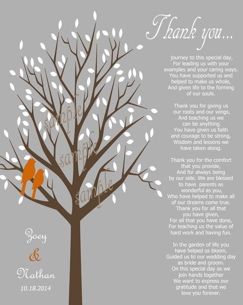 Parents Wedding Gift, Personalized Parent's Poem, Thank You Parent's ...