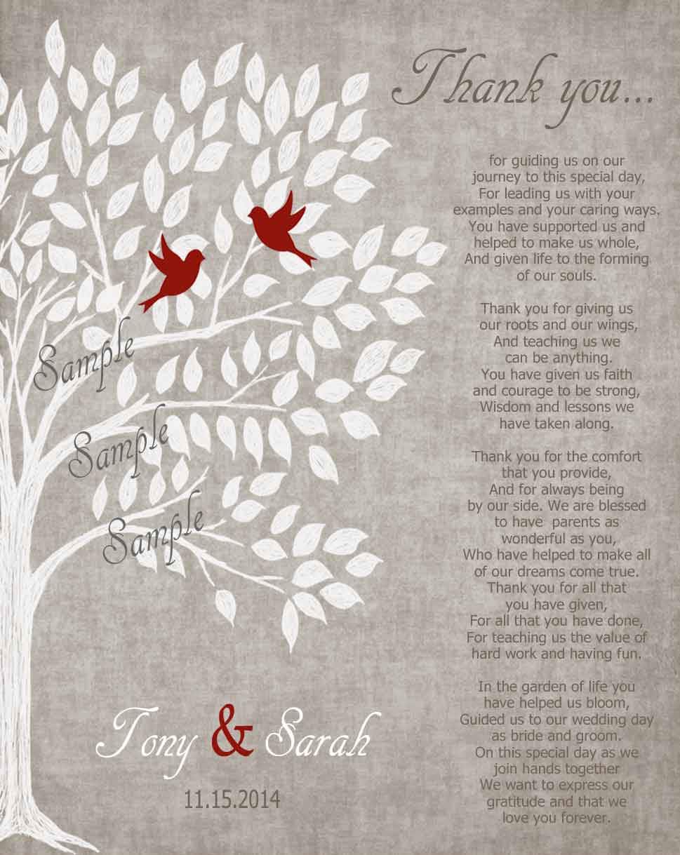 Parents Wedding Gift, Personalized Parent's Poem, Thank You Parent's ...