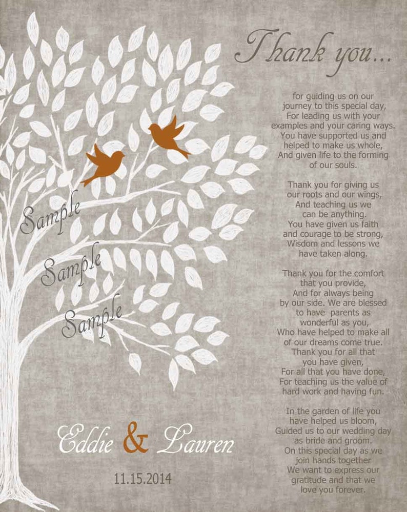 Parents Wedding Gift, Personalized Parent's Poem, Thank You Parent's ...