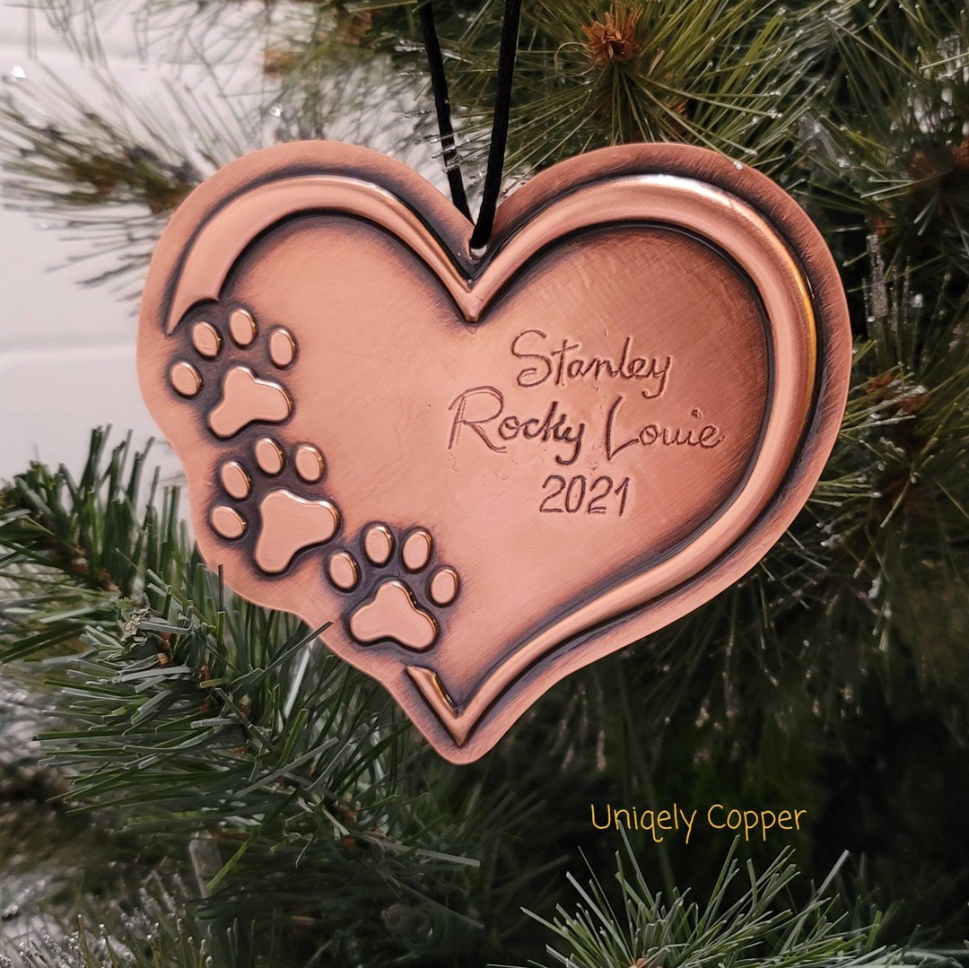 Handmade Copper Paw Print Heart Ornament: Personalized Pet Memorial - Etsy